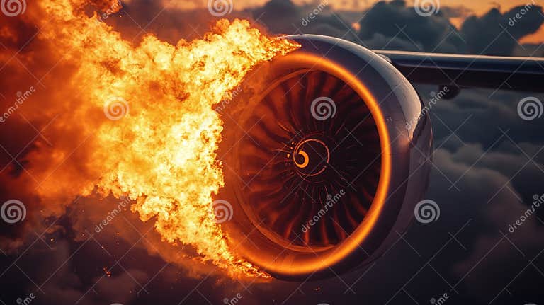 Jet Engine of Modern Aircraft in Fire. Stock Image - Image of wing ...