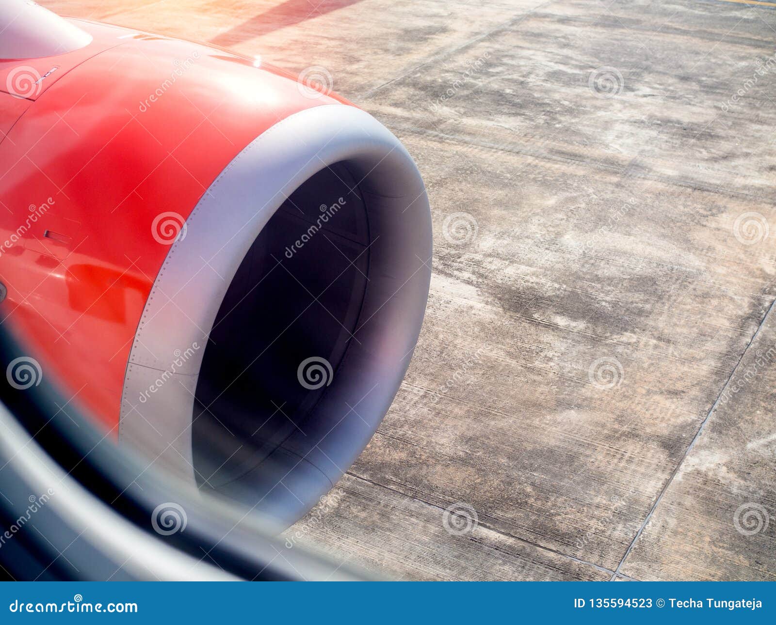 Jet Engine of Red Airplane from Window of Passenger View Stock Image ...