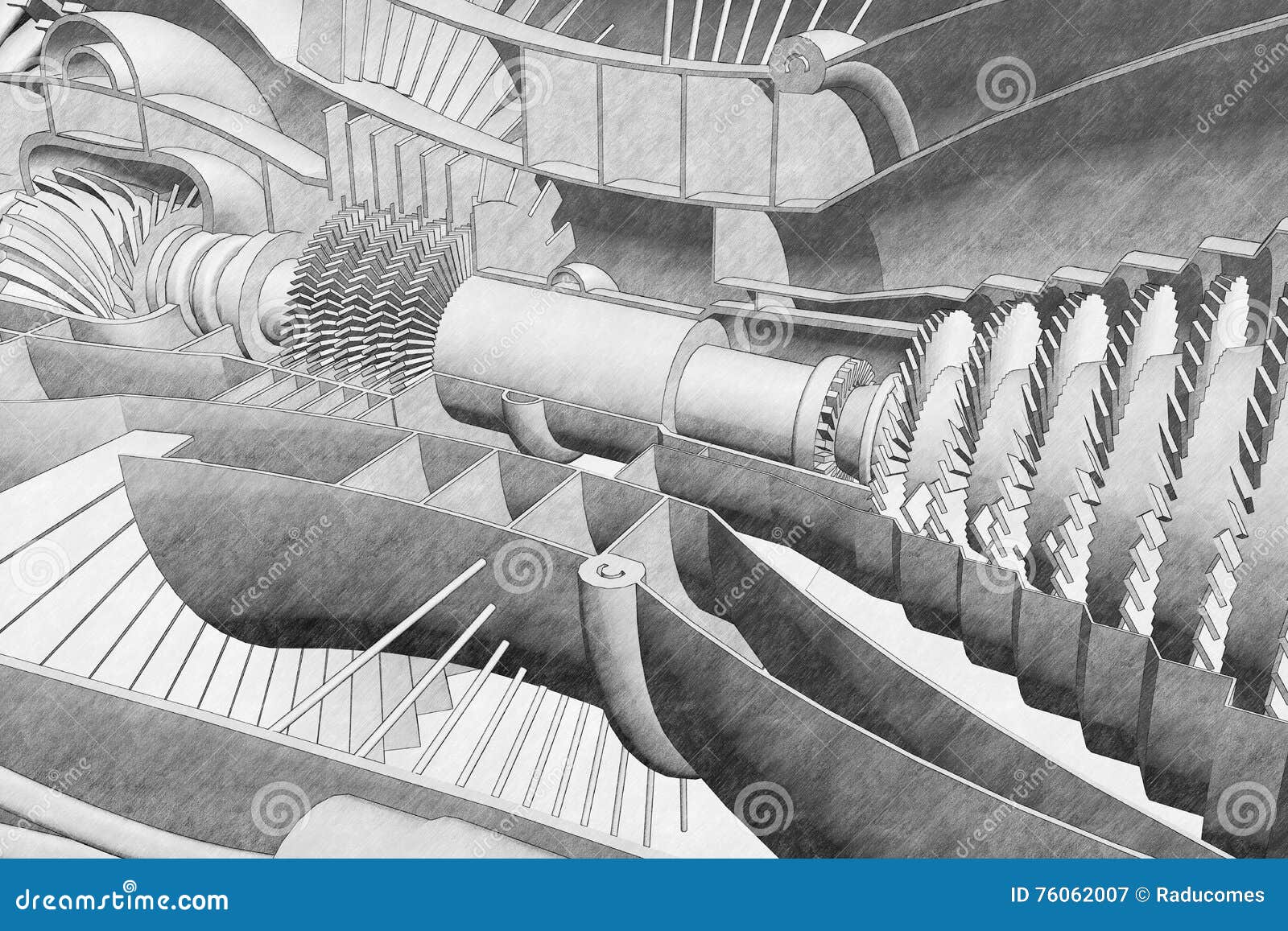Jet engine section drawing stock illustration. Illustration of glimmer ...