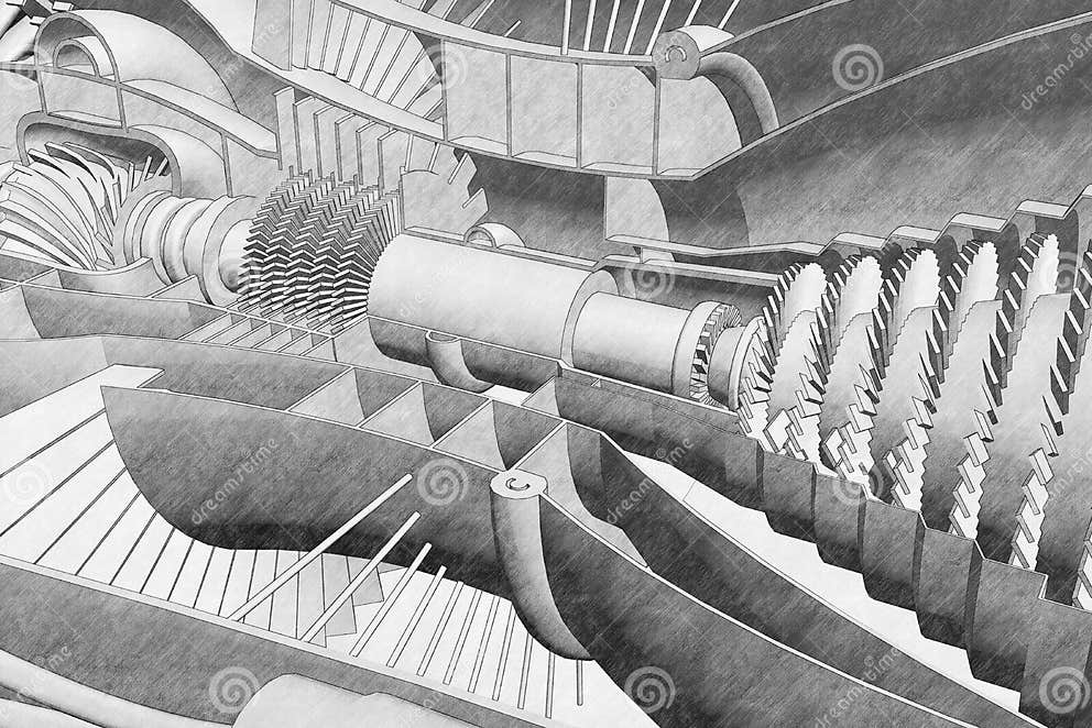 Jet engine section drawing stock illustration. Illustration of glimmer ...