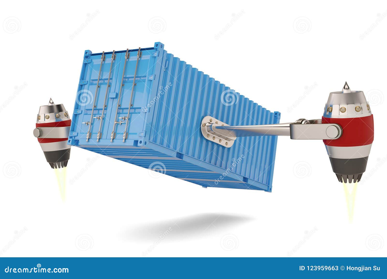 Jet Engine with Shipping Container on a White Background.3D ...