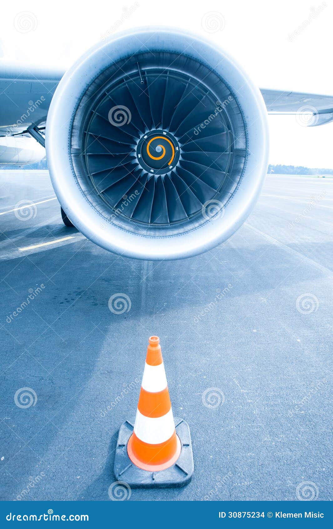 Jet Engine with Traffic Cone in Front Stock Photo - Image of airplane ...