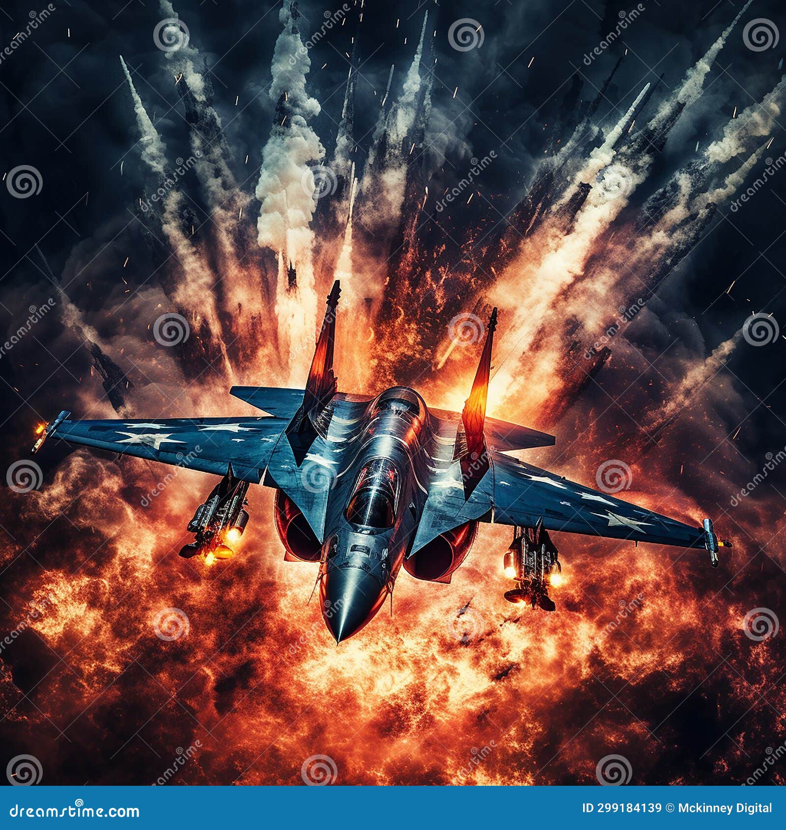 Jet Taking Off with an Explosion Behind it at Night. Stock Illustration ...