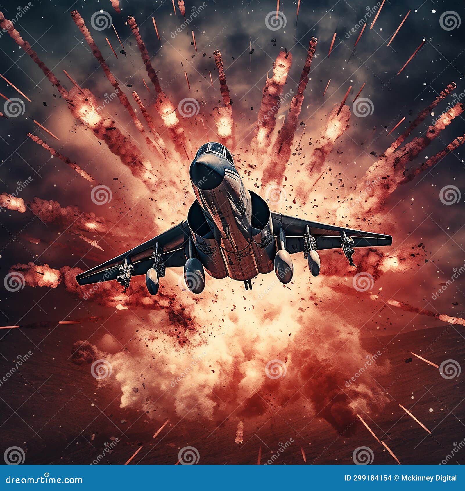 Jet Taking Off with an Explosion Behind it at Night. Stock Illustration ...