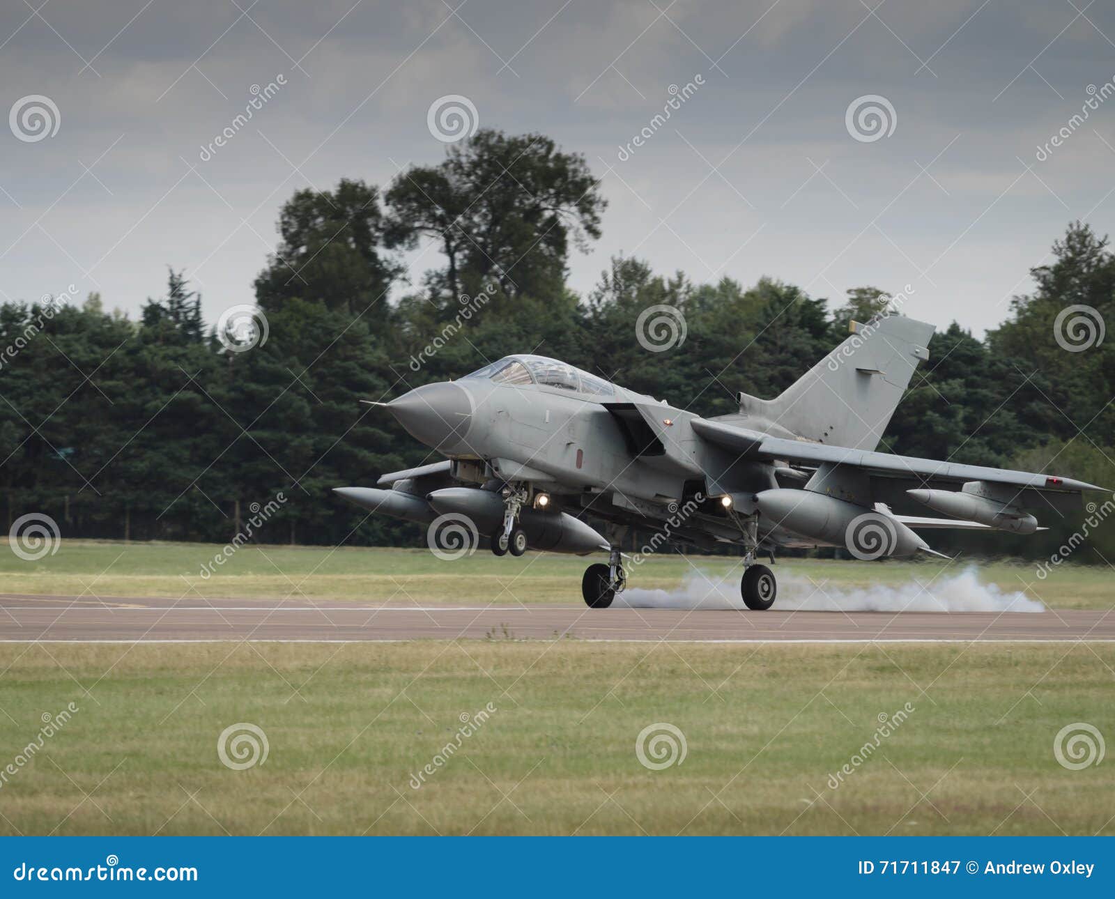 Jet Fighter Aircraft Landing on Runway Stock Image - Image of ...