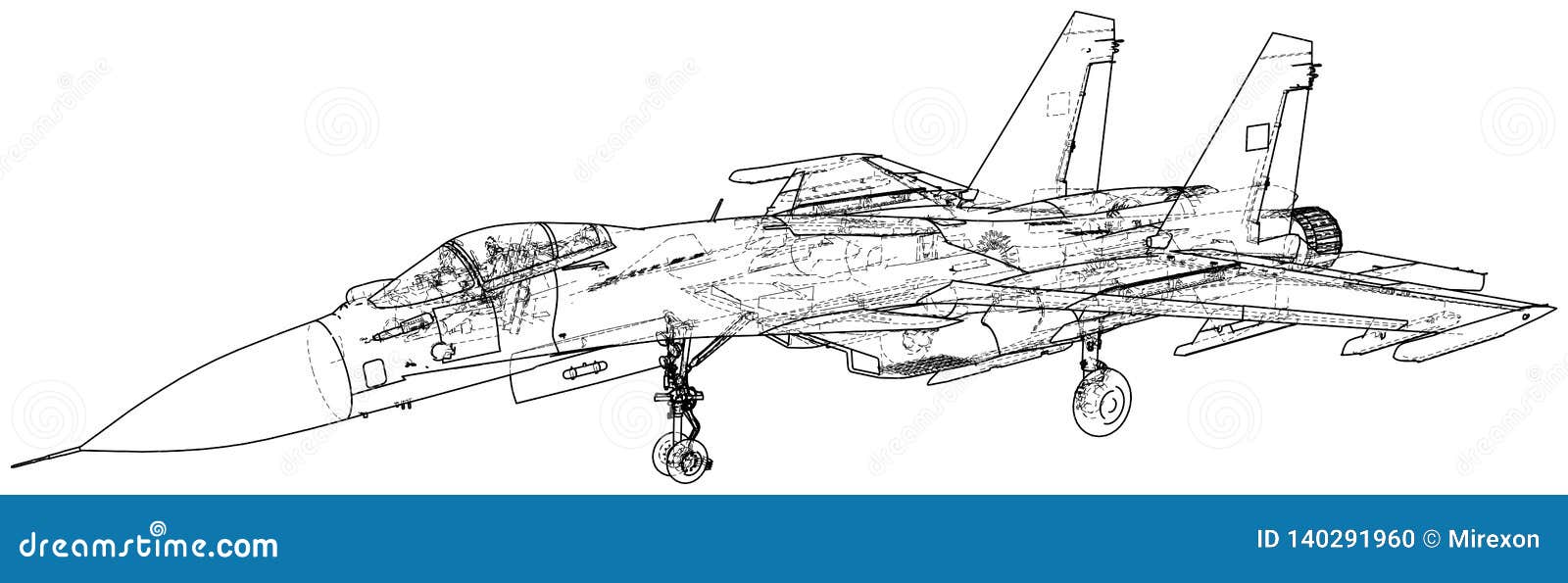 Jet Fighter Aircraft. Vector Wire-frame Concept. Created Illustration ...