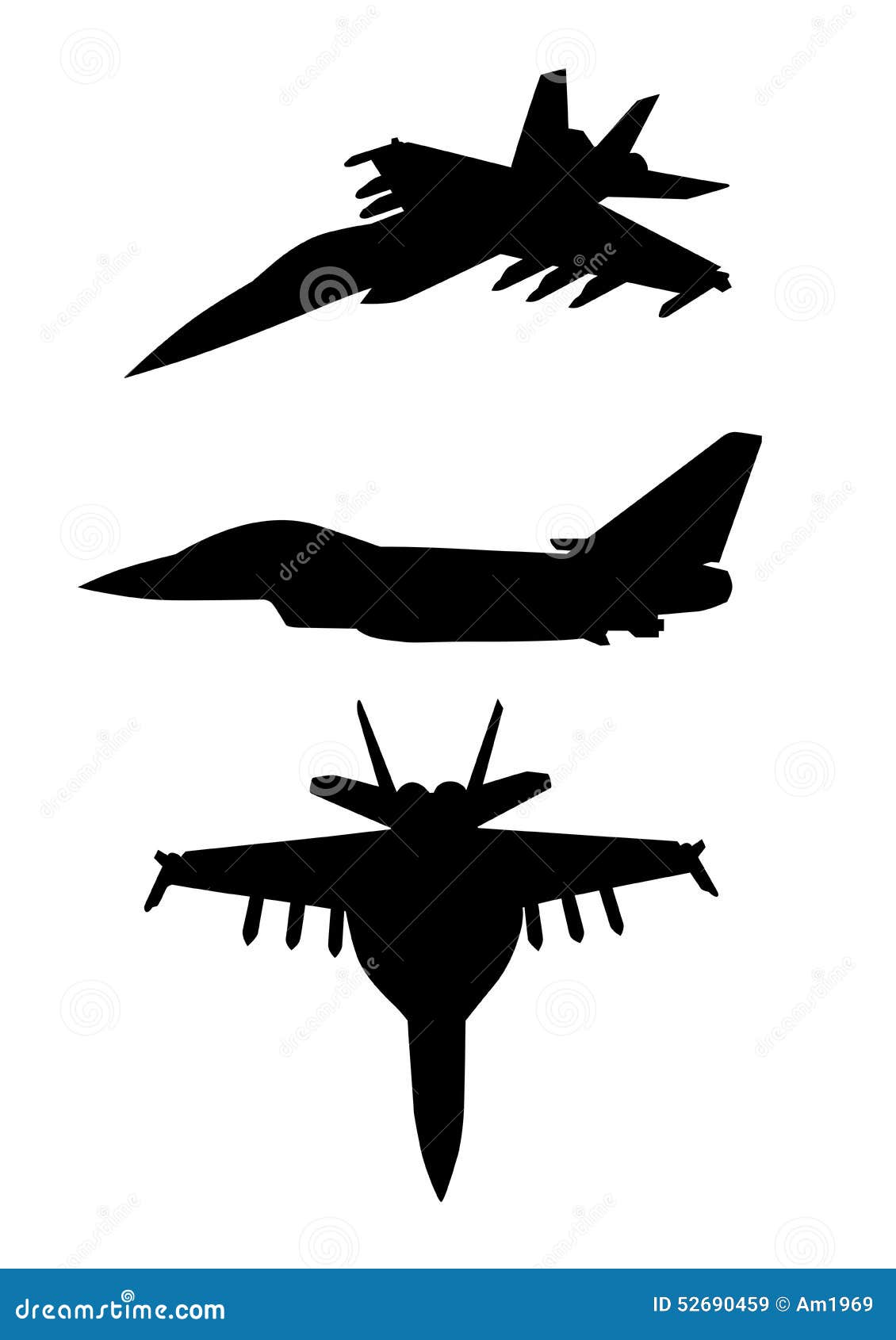 Jet Fighter Silhouettes stock vector. Illustration of fuselage - 52690459
