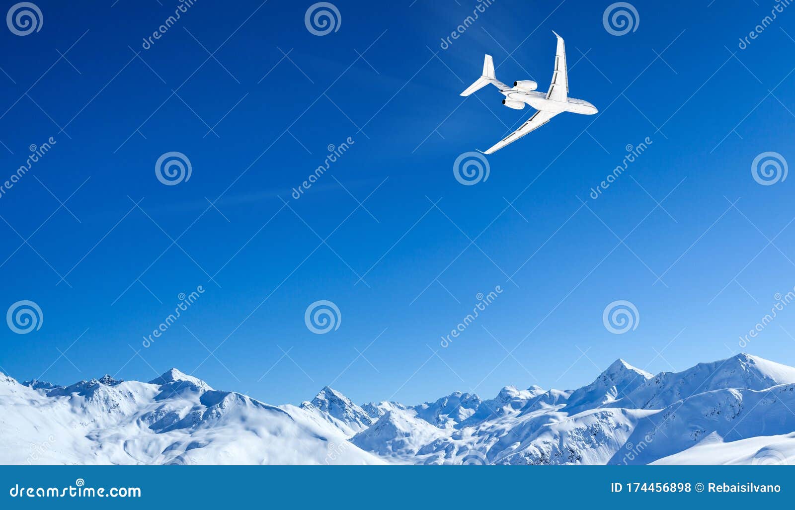 Jet in Flight Over the Alps Stock Photo - Image of ailerons, snow ...