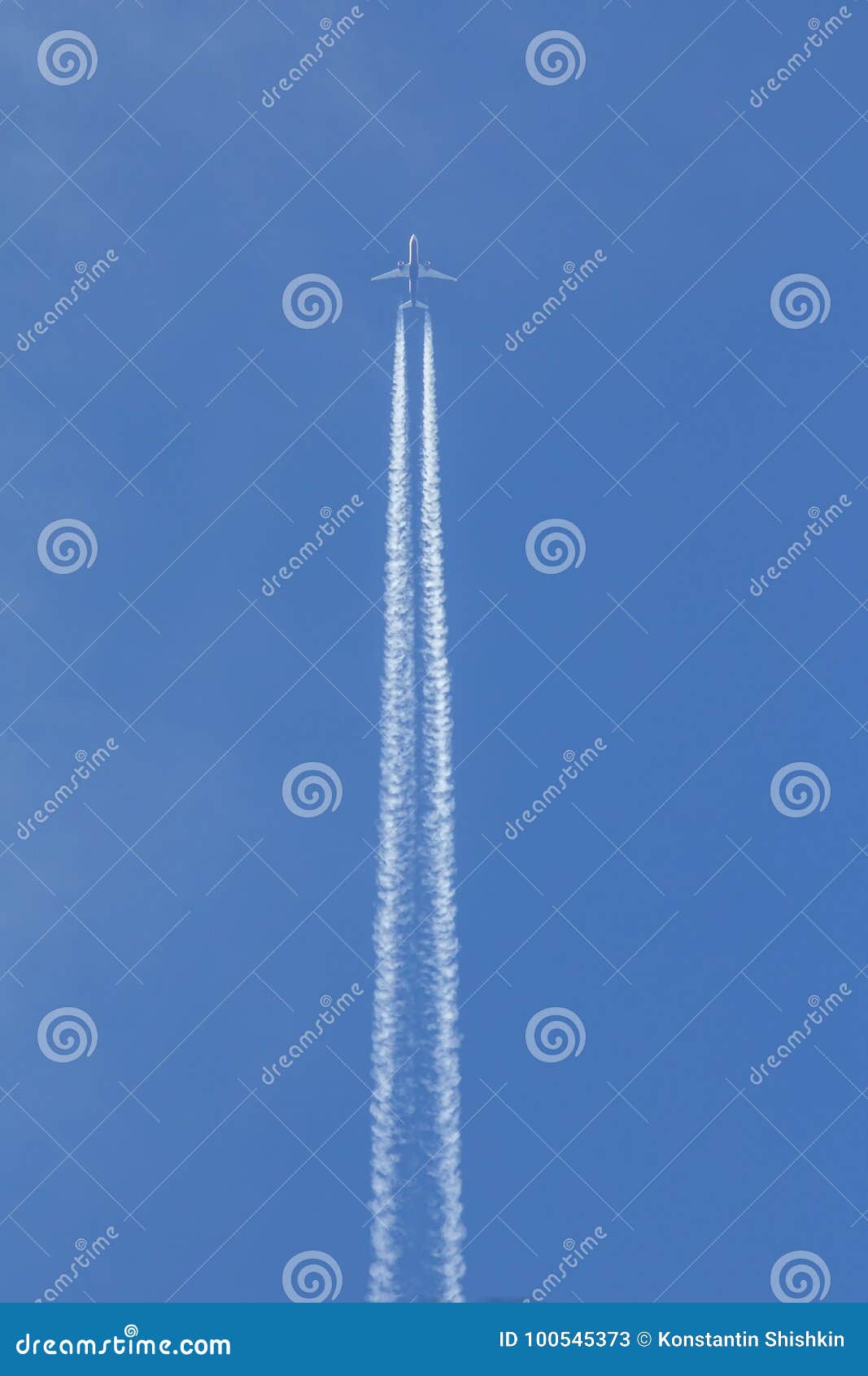 Jet is Flying in the Blue Sky, Vertical Stock Image - Image of jetlag ...