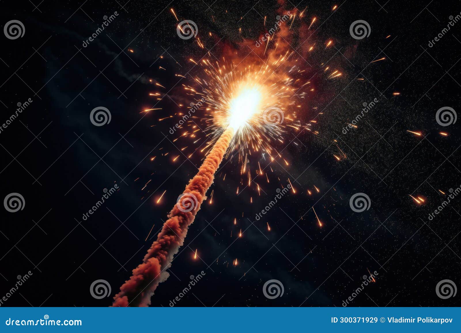 Jet Flying with Fireworks in Background Stock Illustration ...