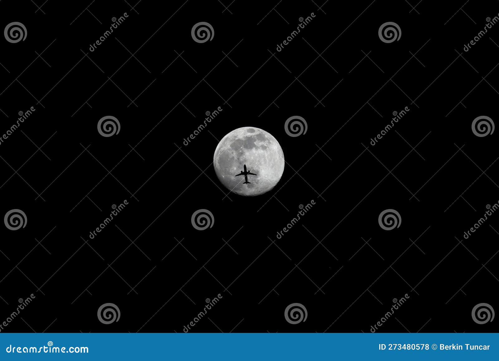 A Jet Flying Under a Full Moon at Night, Color Image Stock Photo ...