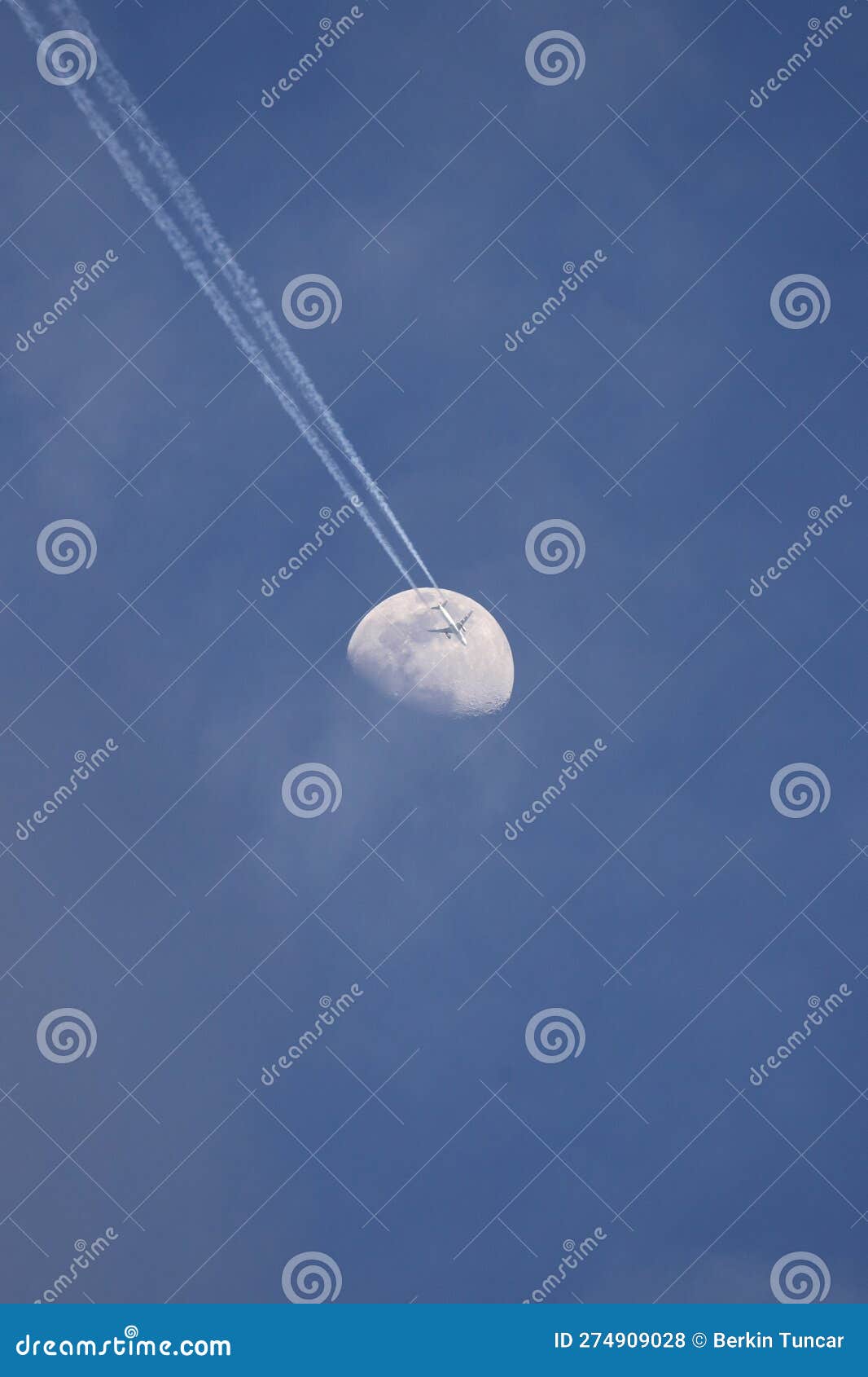 A Jet Flying Under a Full Moon at Night, Color Image Stock Photo ...