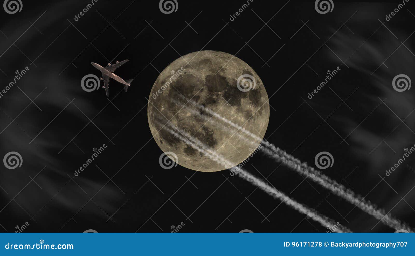 Jet Flying Under a Full Moon at Night Stock Photo - Image of airliner ...