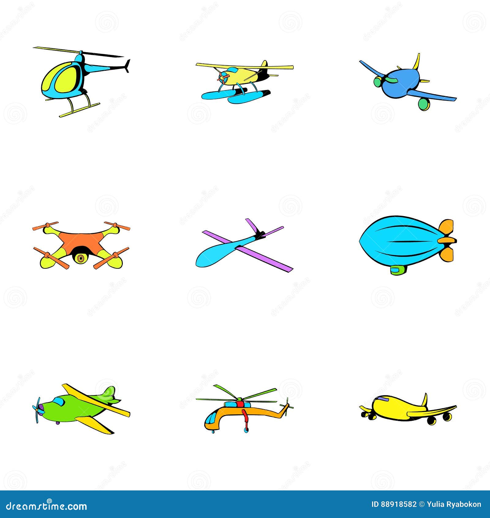 Jet Icons Set, Cartoon Style Stock Vector - Illustration of propeller ...