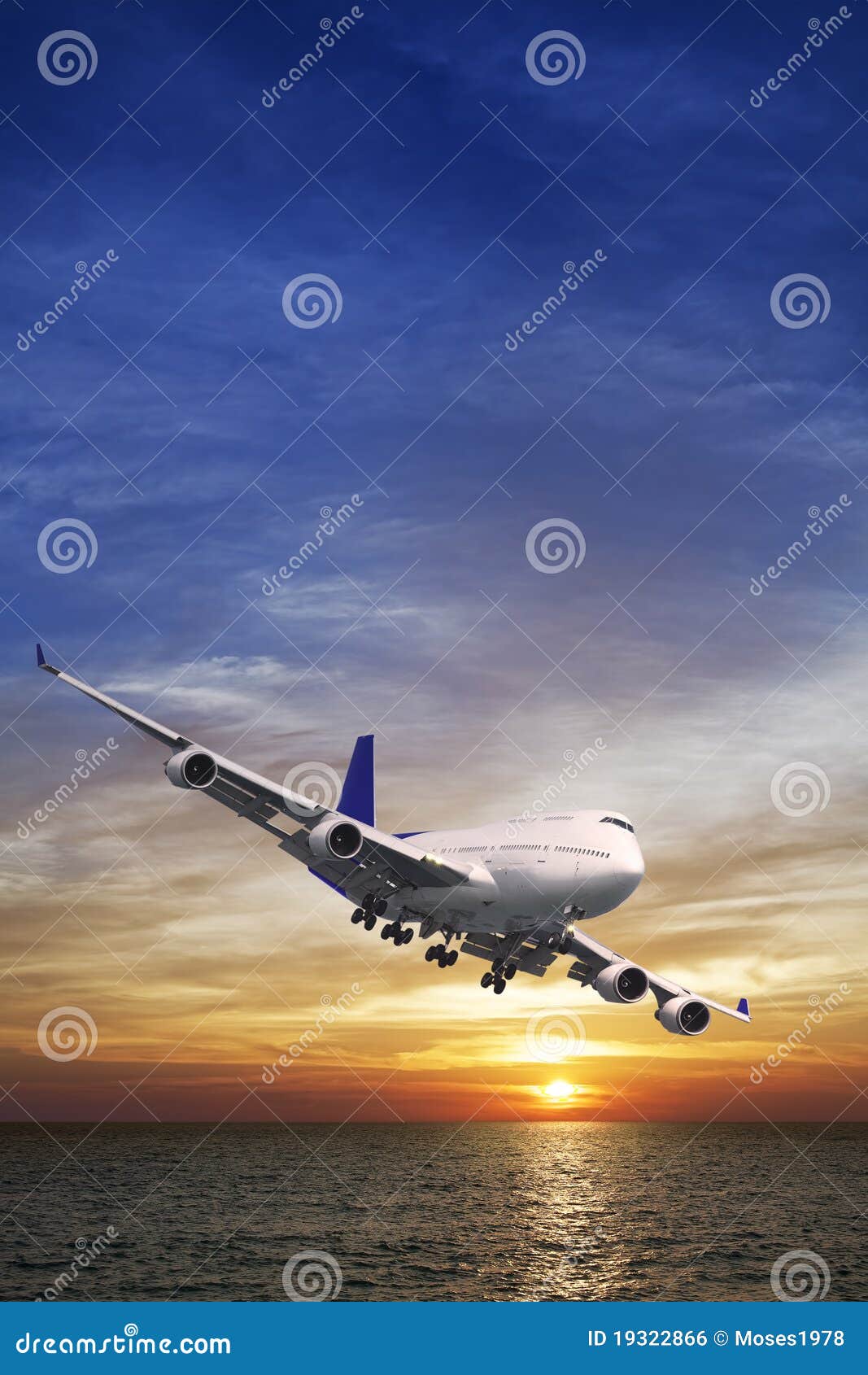 Jet liner over the sea stock photo. Image of peace, dusk - 19322866