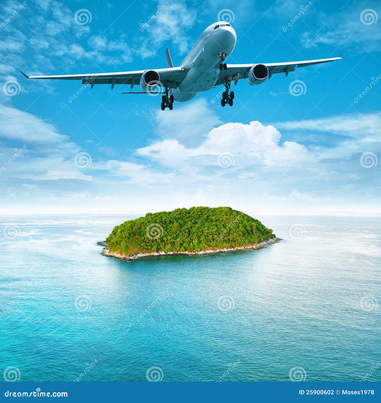 Jet Over the Tropical Island Stock Photo - Image of coastline, ocean ...
