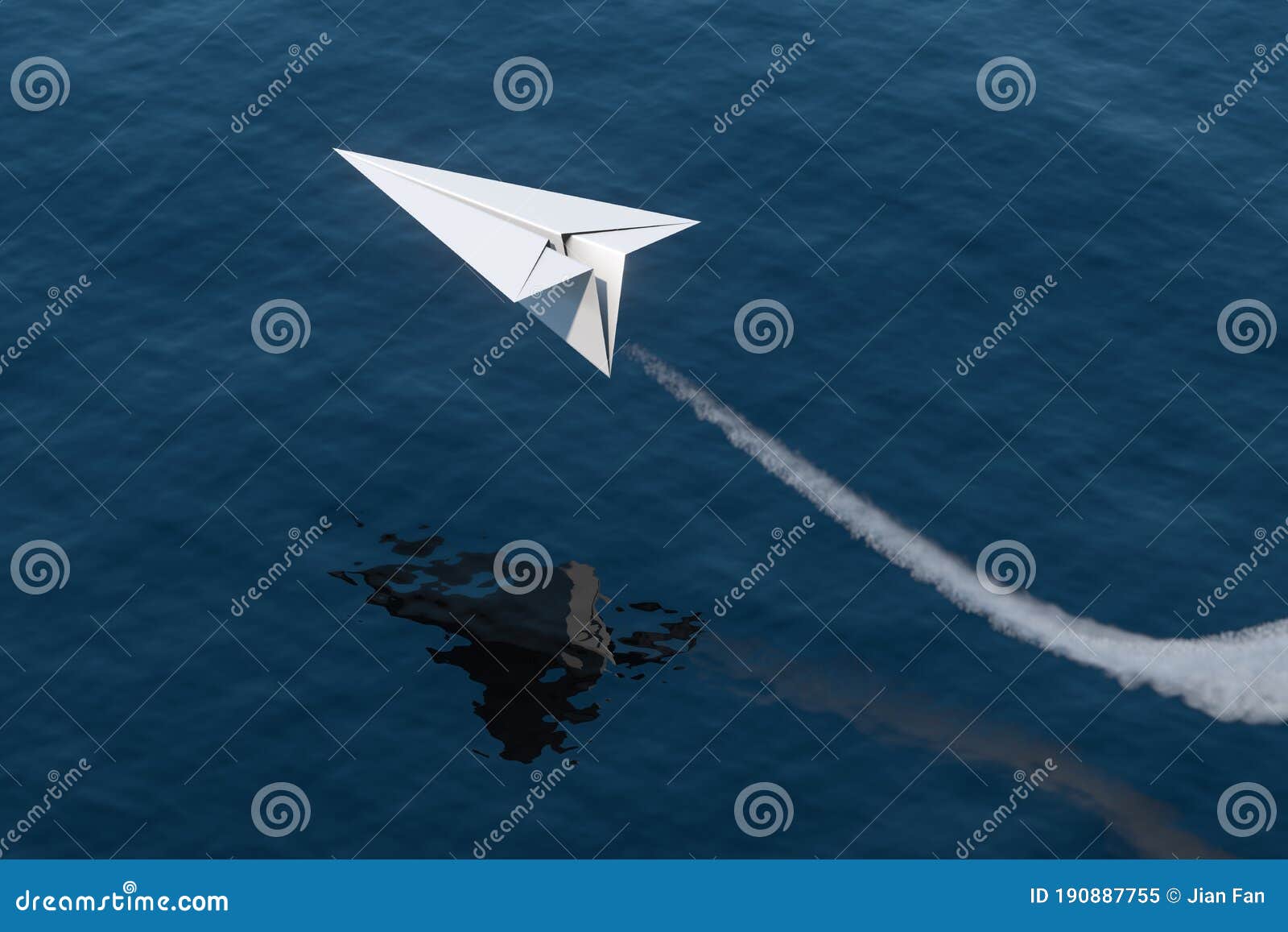Jet Paper Plane Fly Over the Ocean, 3d Rendering Stock Illustration ...