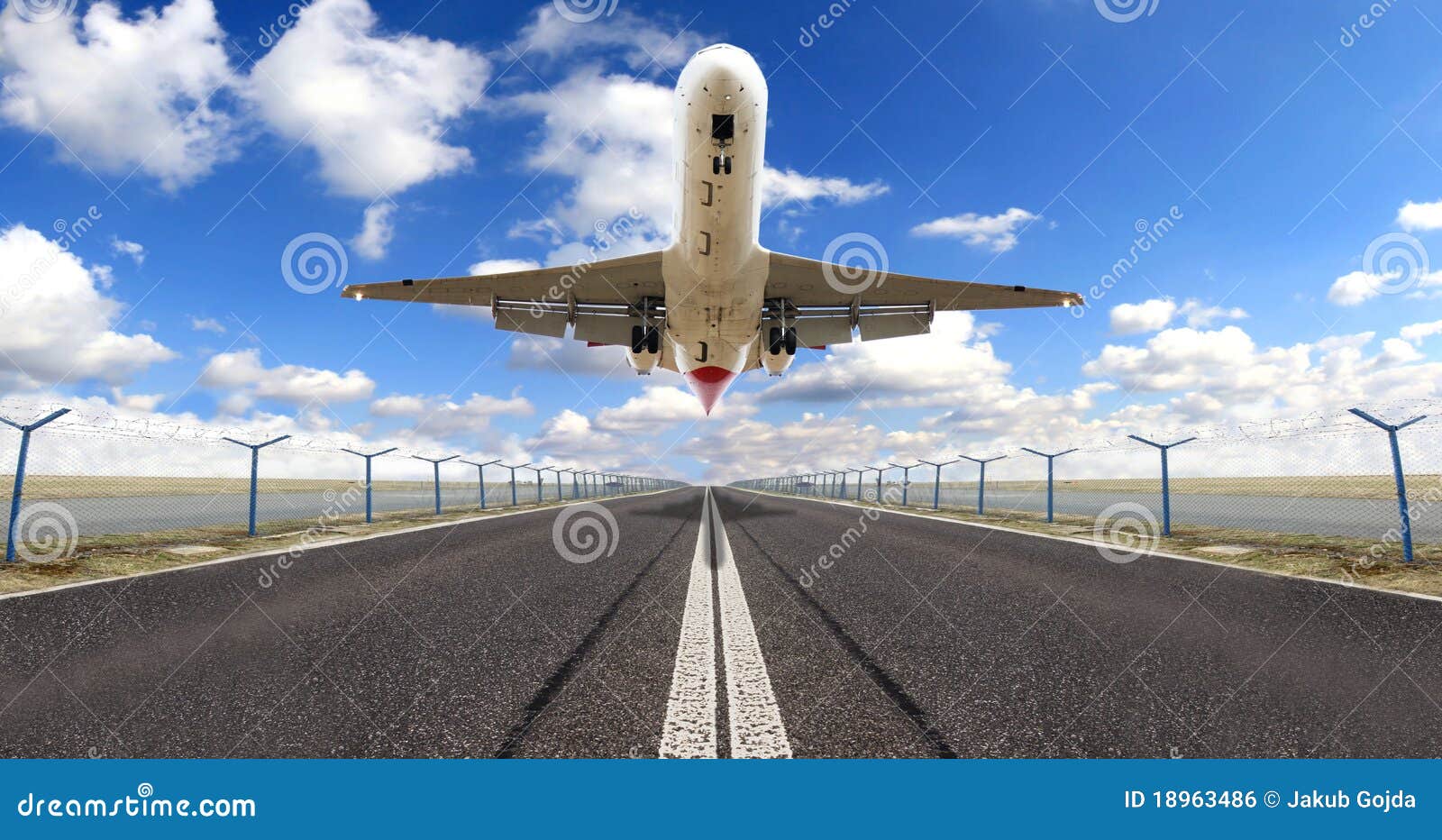 Jet plane above runway stock photo. Image of turbine - 18963486