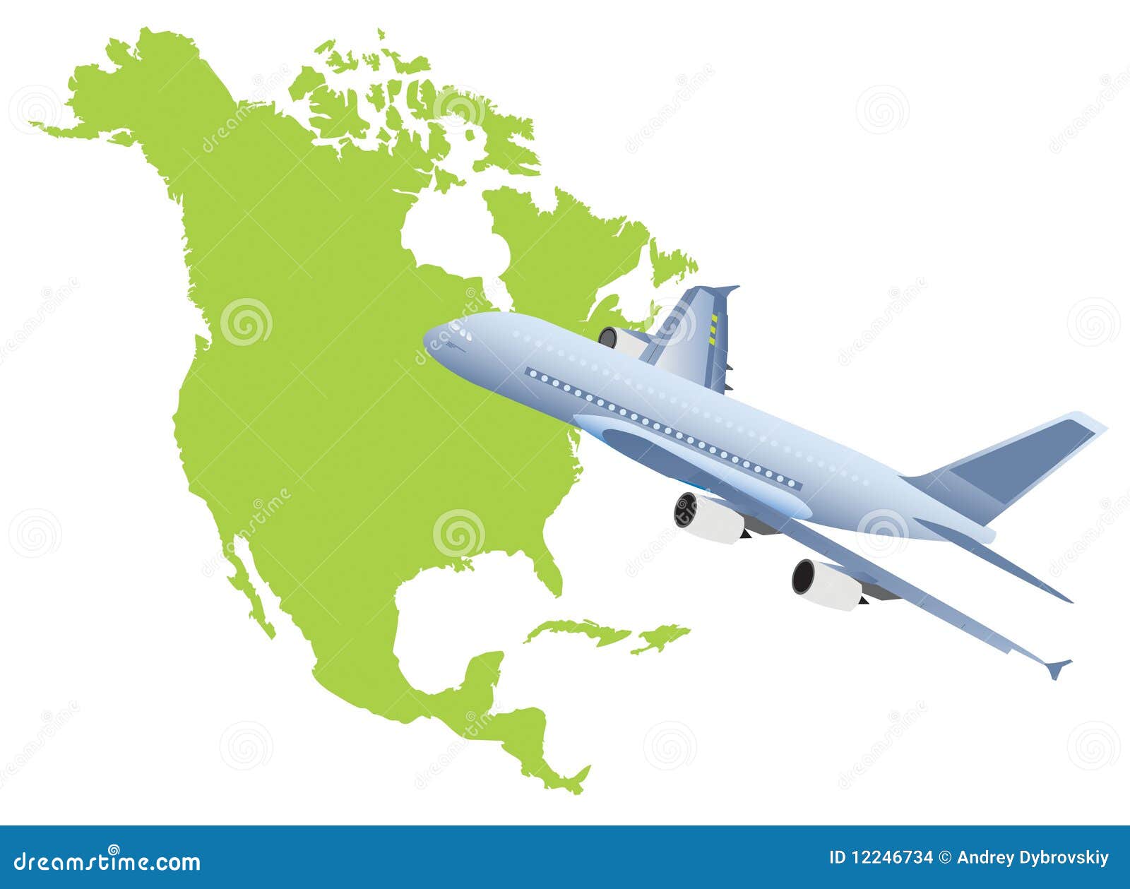 Jet Plane Flying Up with Nord America Map Stock Vector - Illustration ...