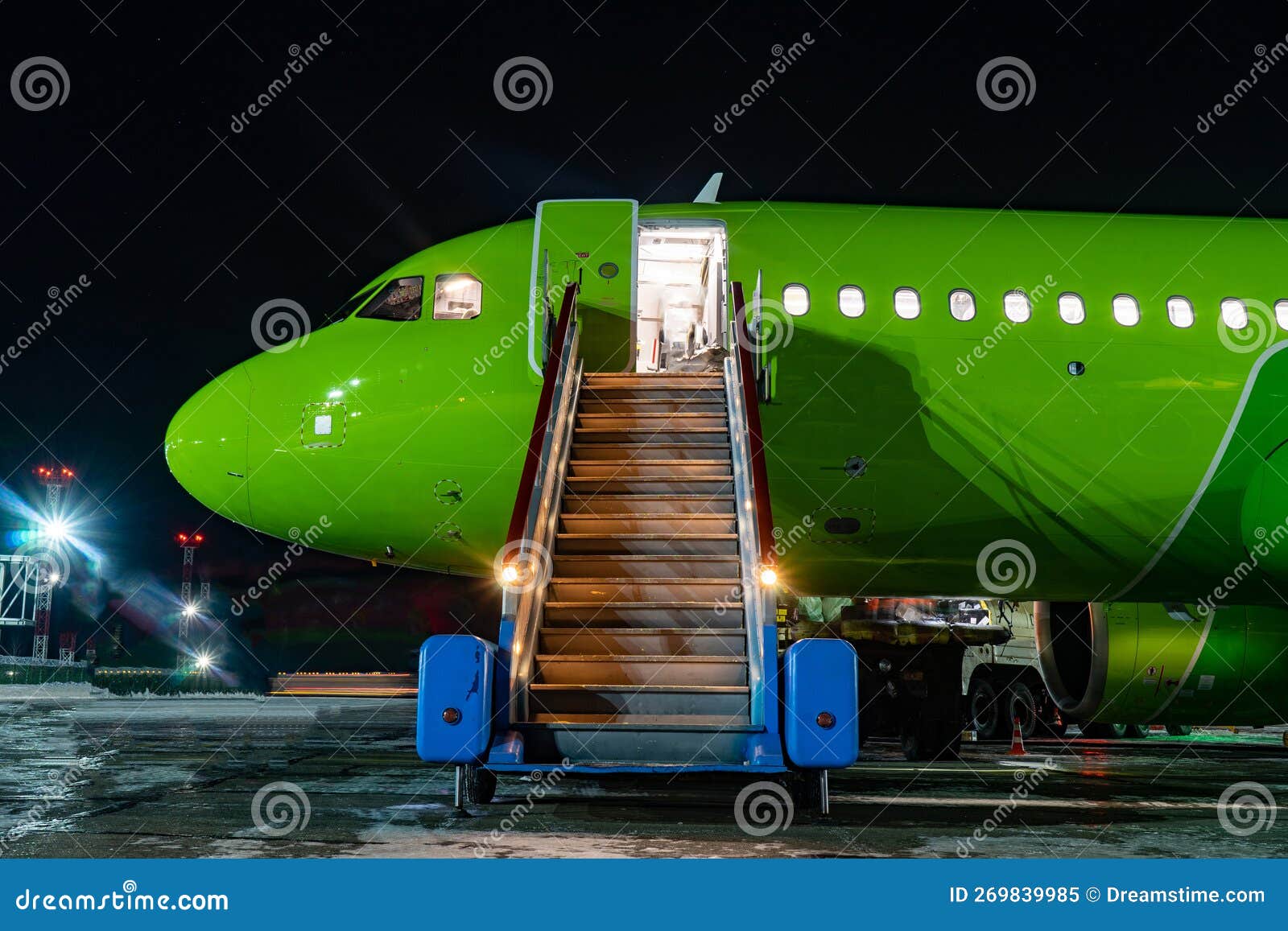 Jet Plane is Getting Ready To Take Passengers on a Night Flight Stock ...