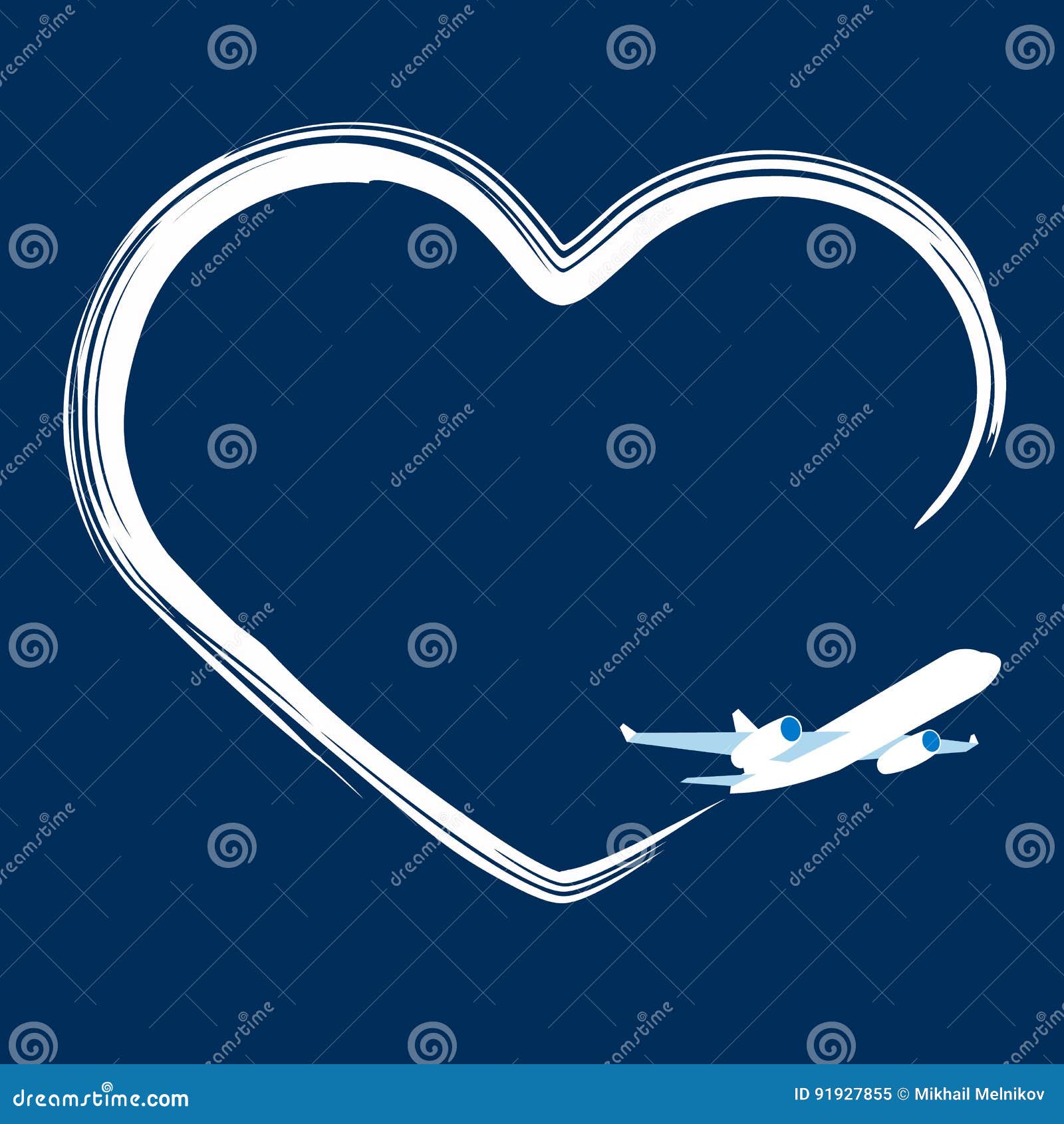 Jet Plane Left Trace in the Shape of Heart Stock Vector - Illustration ...