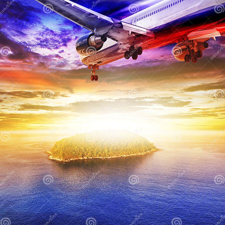 Jet plane over the sea stock image. Image of vacation - 25147071