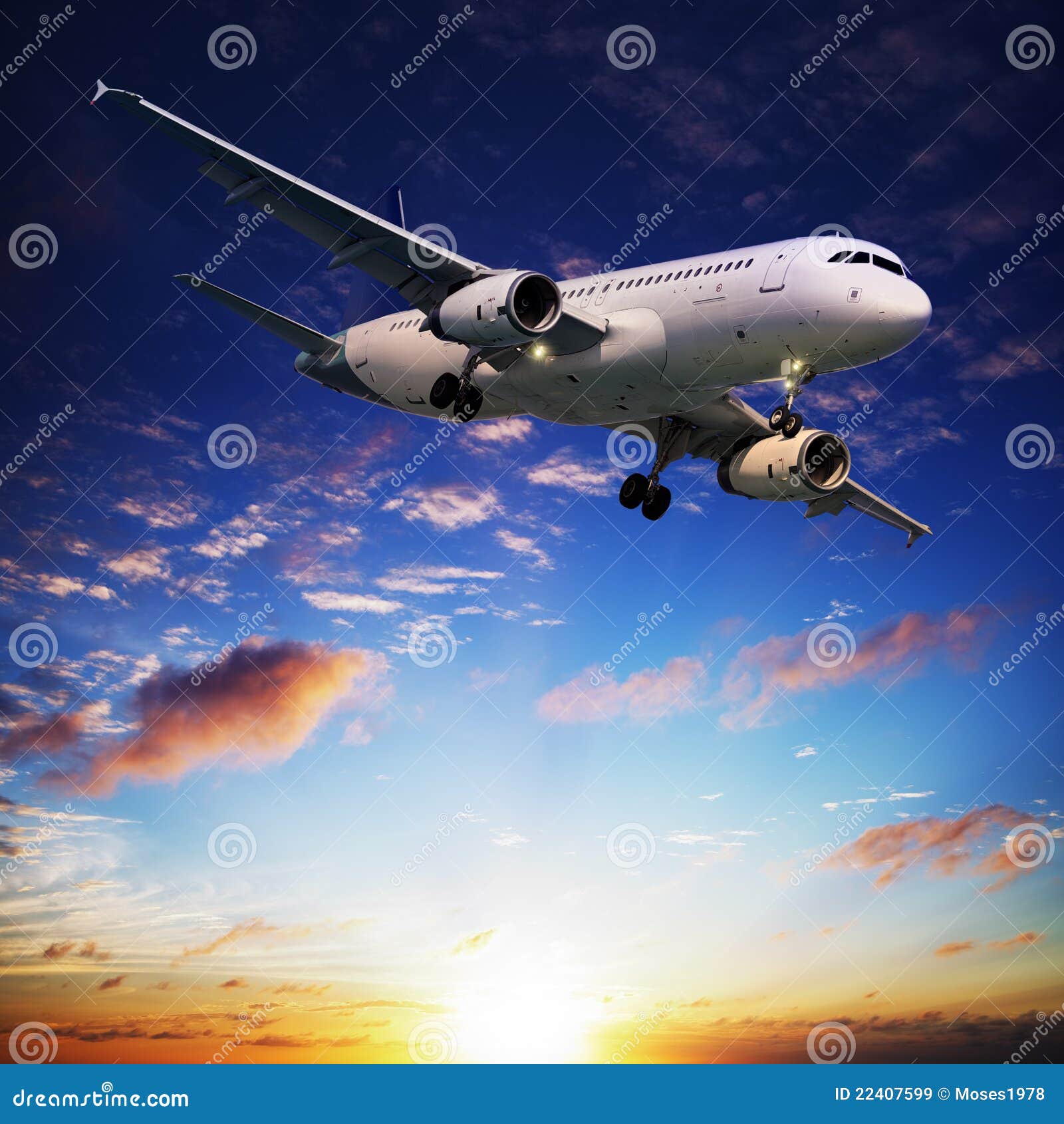 Jet plane in a sunset sky stock image. Image of dusk - 22407599