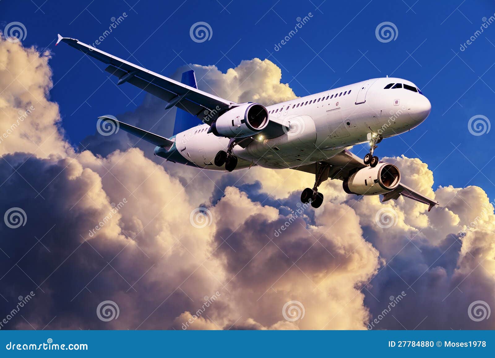 Jet plane in a sunset sky stock photo. Image of ocean - 27784880