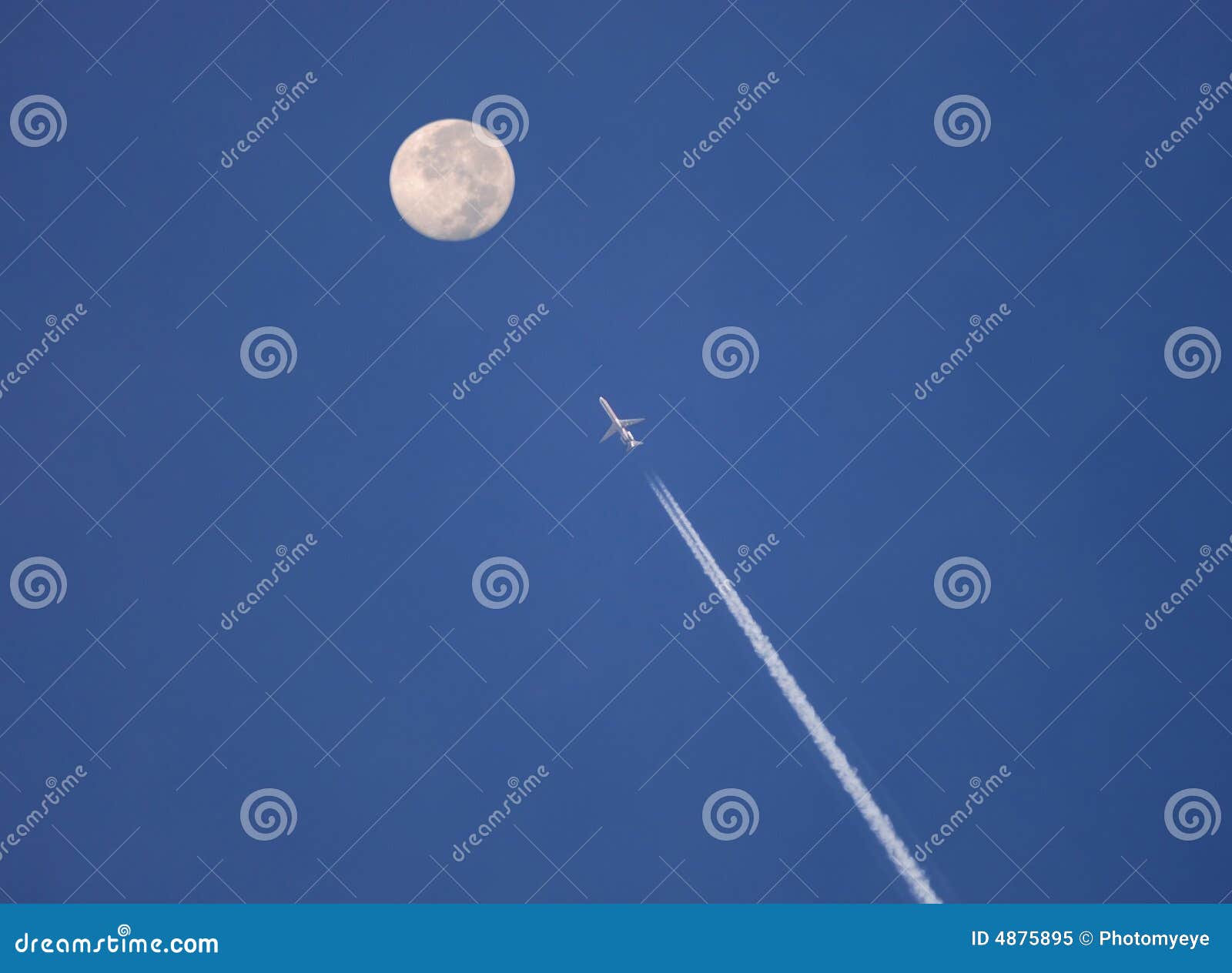 Jet plane to the moon stock image. Image of high, blue - 4875895