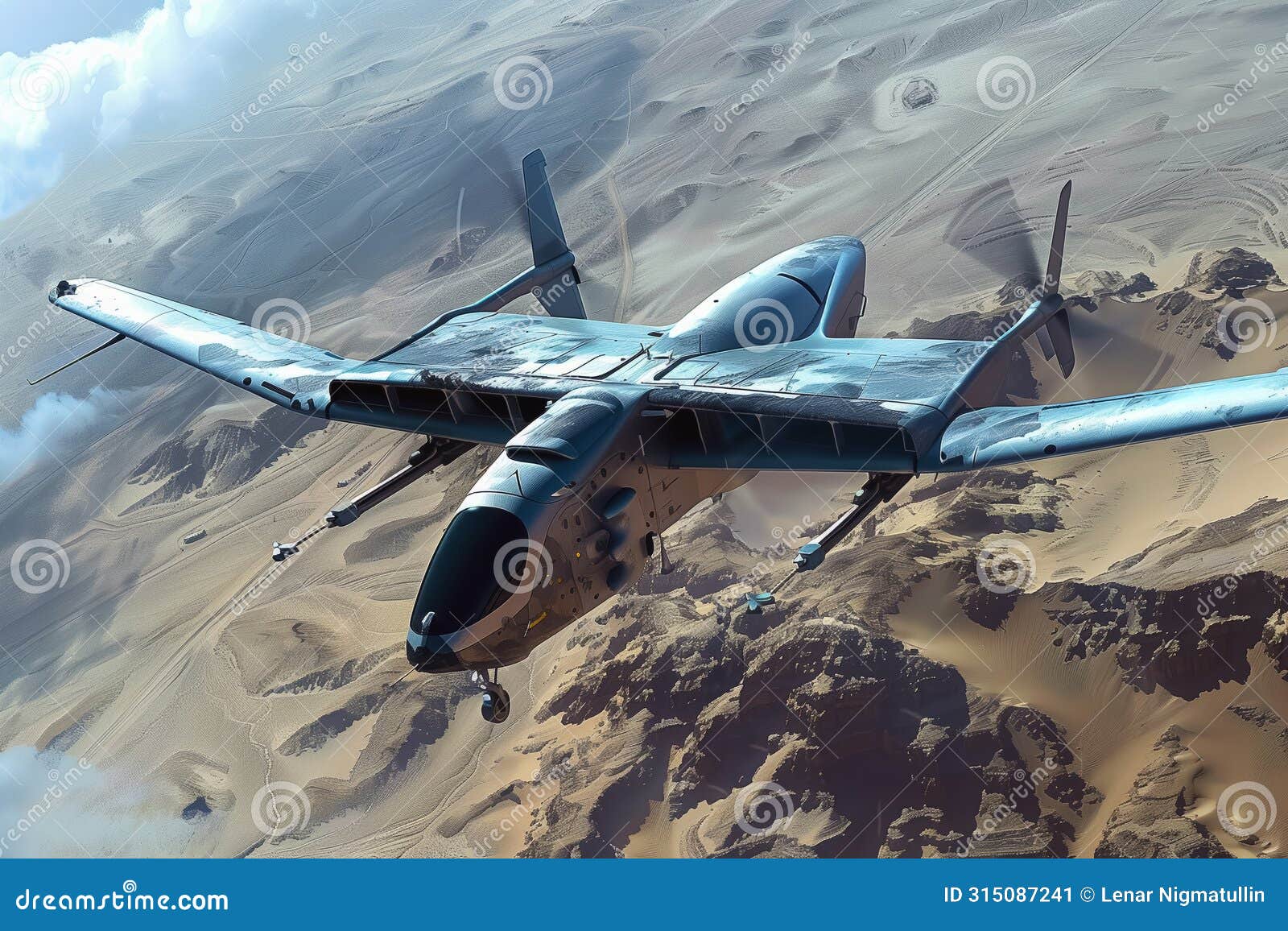 Jet-powered Drone Flying Low Over Desert Terrain Stock Image - Image of ...