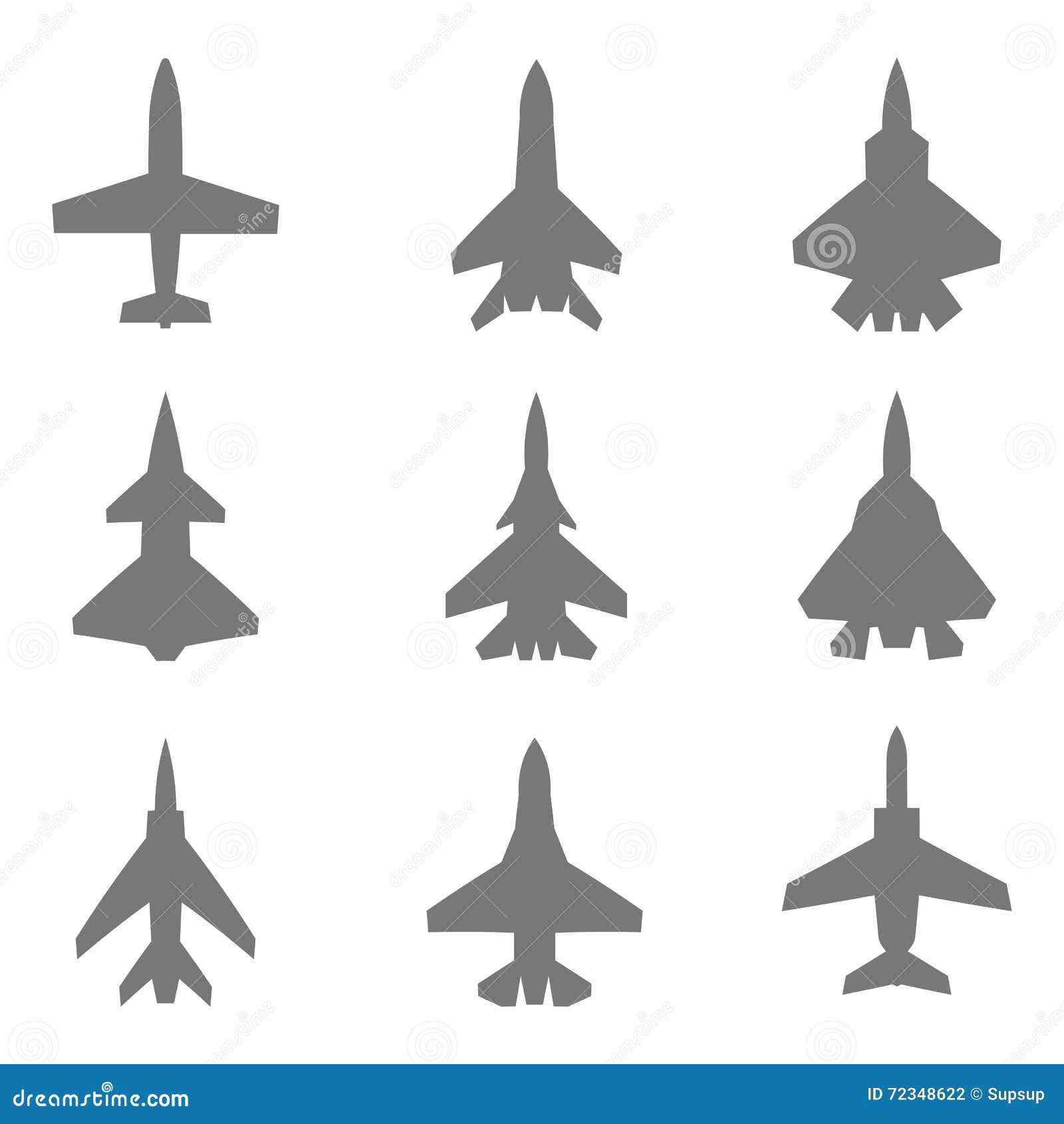 Jet silhouettes set stock vector. Illustration of bomber - 72348622