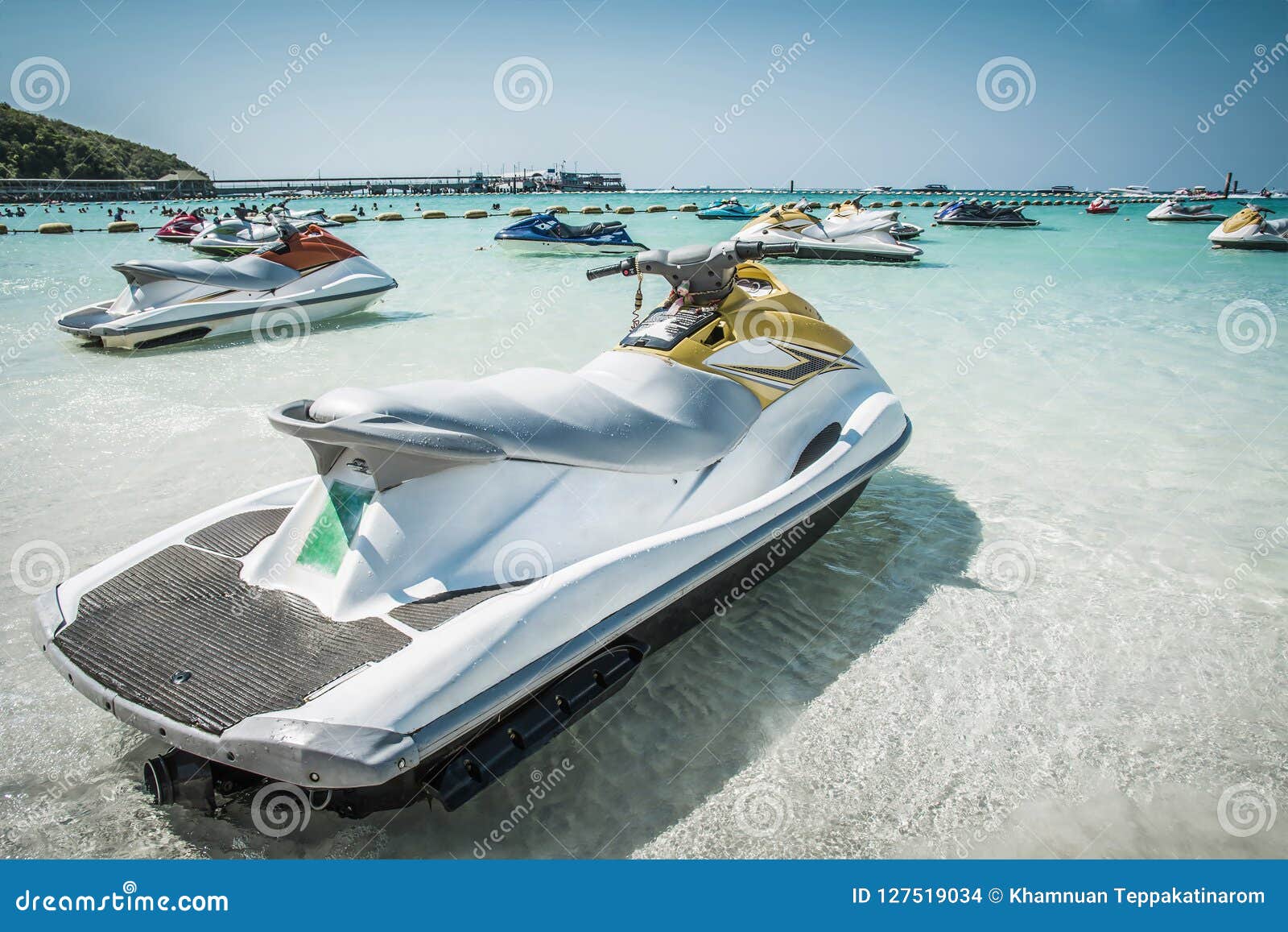 A jet ski on the beach stock photo. Image of surf, background - 127519034