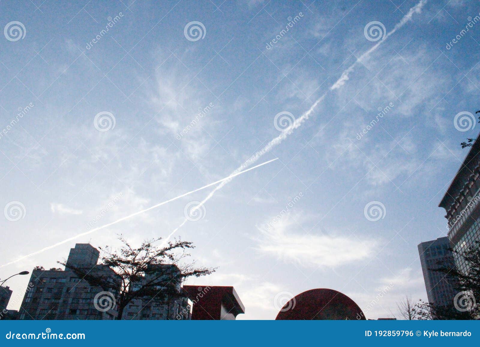 Jet stream in the sky stock photo. Image of stream, clouds - 192859796