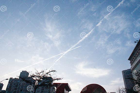 Jet stream in the sky stock photo. Image of stream, clouds - 192859796