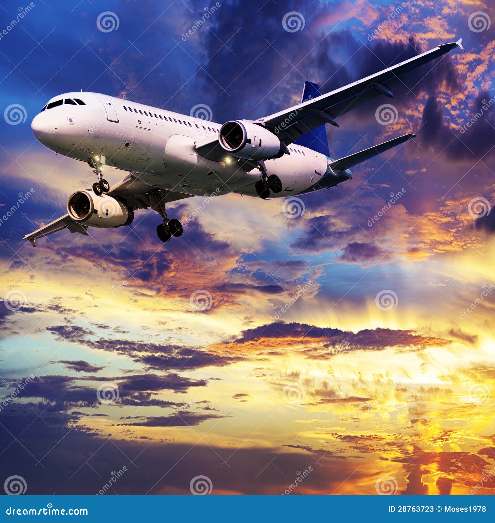 Jet in a sunset sky stock image. Image of travel, aircraft - 28763723
