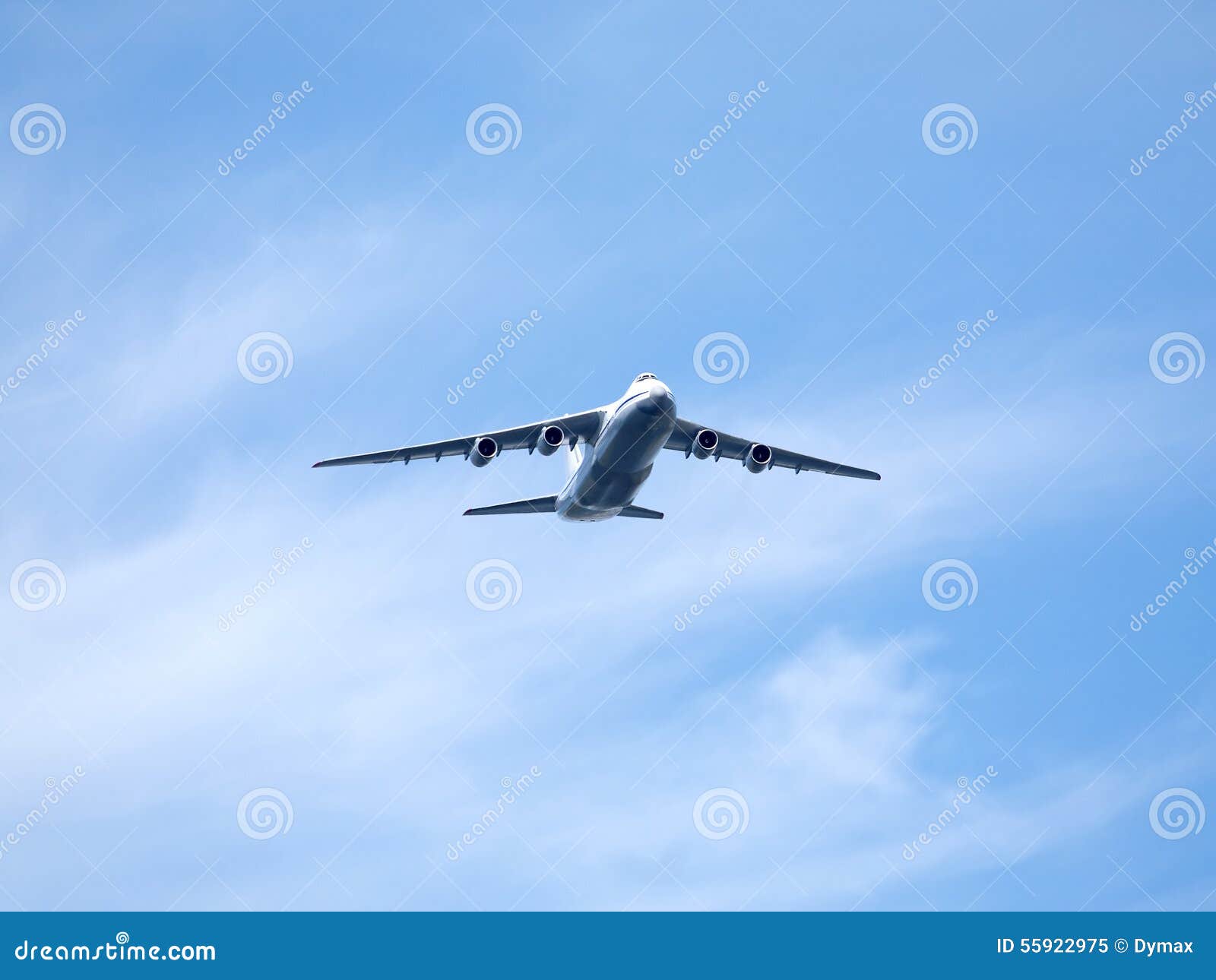 Jet Transport Aircraft Flying High in Blue Sky Stock Image - Image of ...