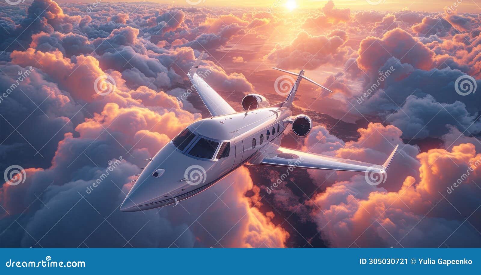 A Jet Travels through the Clouds and Sky Stock Image - Image of ...