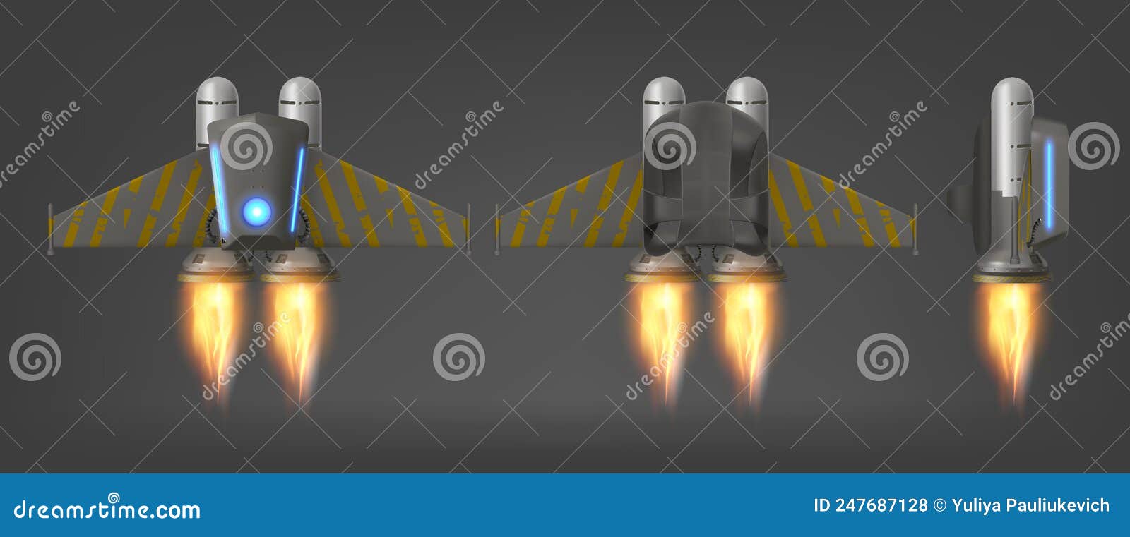 Jetpack with Fire Top Bottom Side View Isolated Stock Vector ...