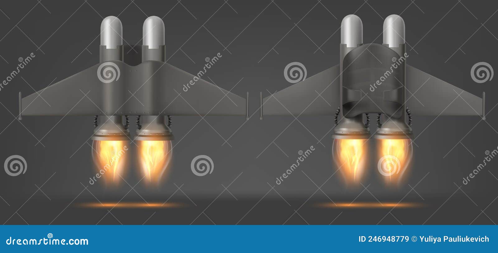 Jetpack with Fire Top and Bottom View Isolated Stock Vector ...
