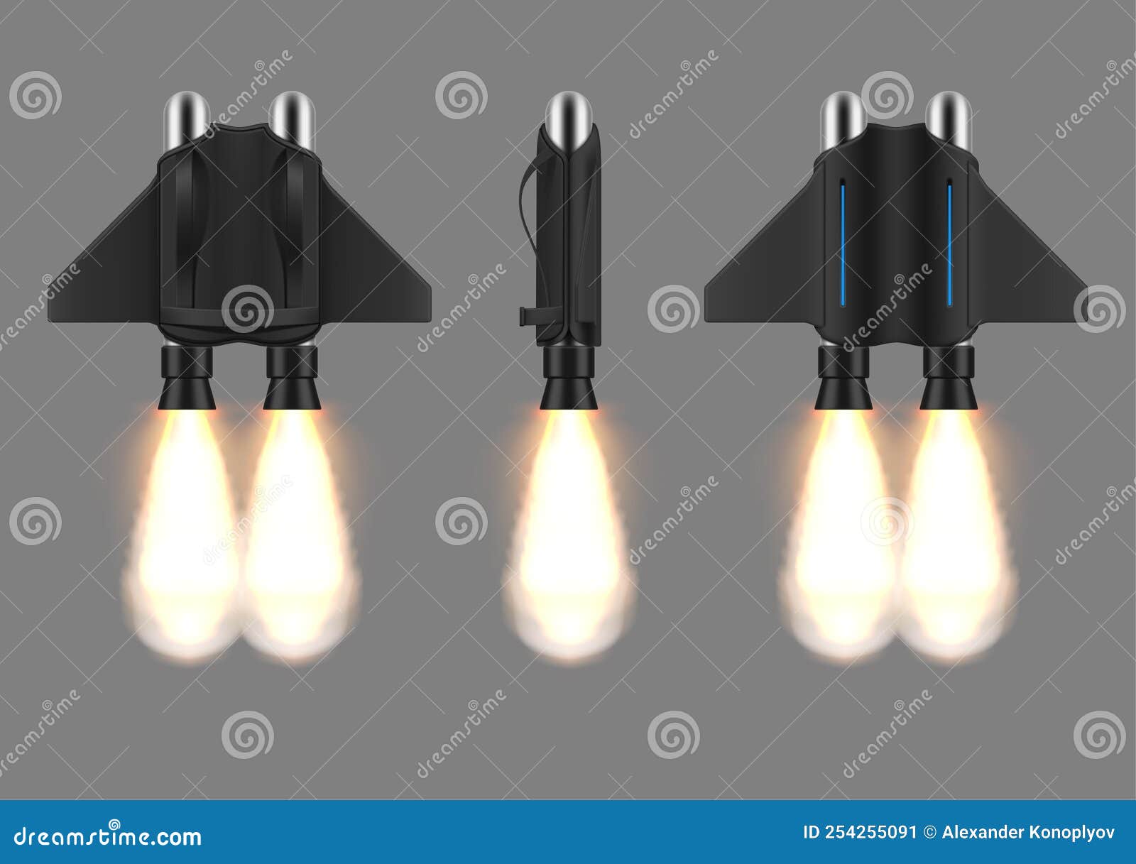 Jetpack Launching Fire Flame Futuristic Device for Flying Front Side ...