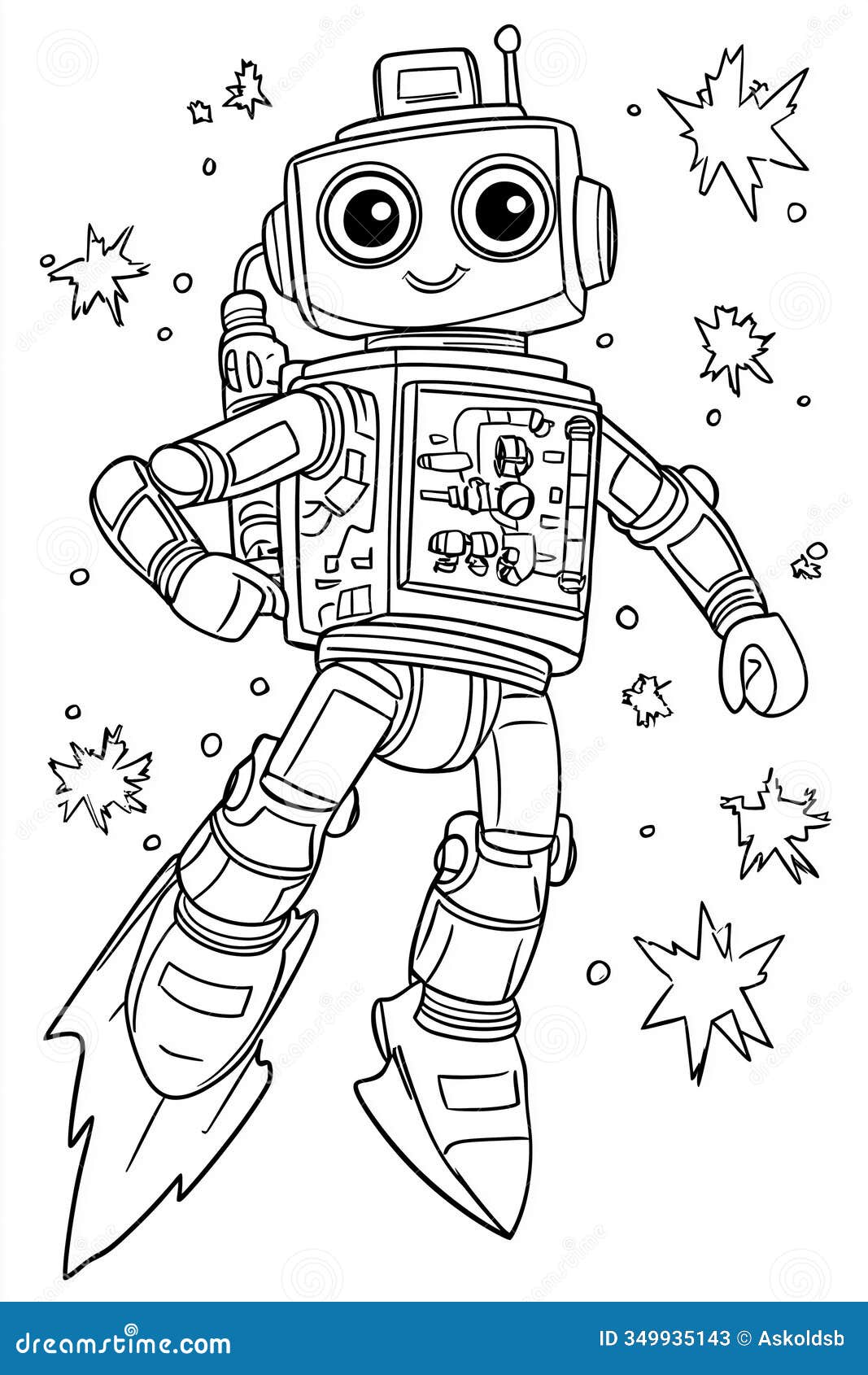 Jetpack Robot Flying - Coloring Page for Kids Stock Illustration ...