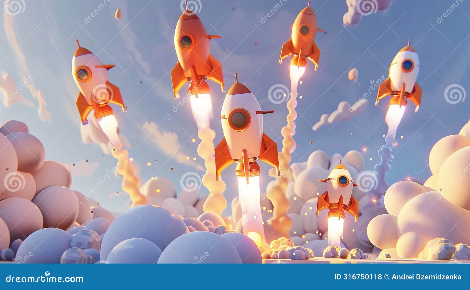 Jetpacks, Shuttles, and Rockets in Cartoon Form Stock Photo - Image of ...