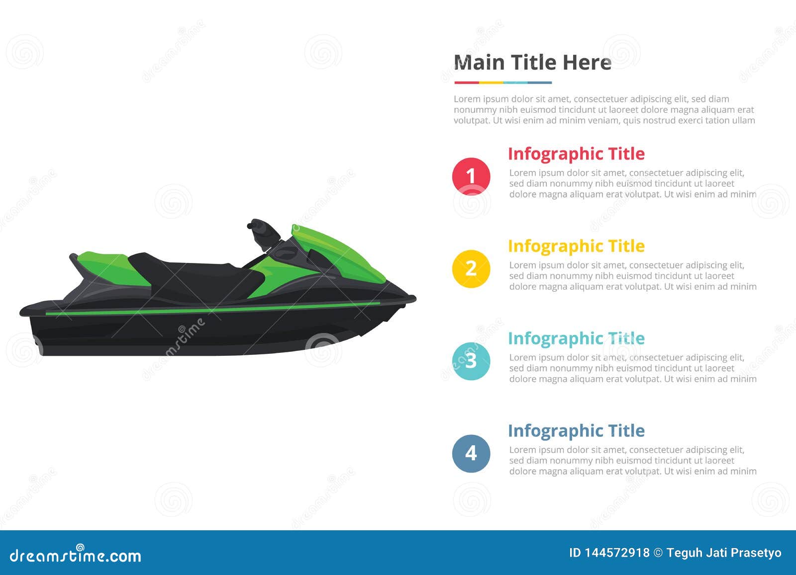 Jetski Sport Transportation Infographics Template with 4 Points of Free ...