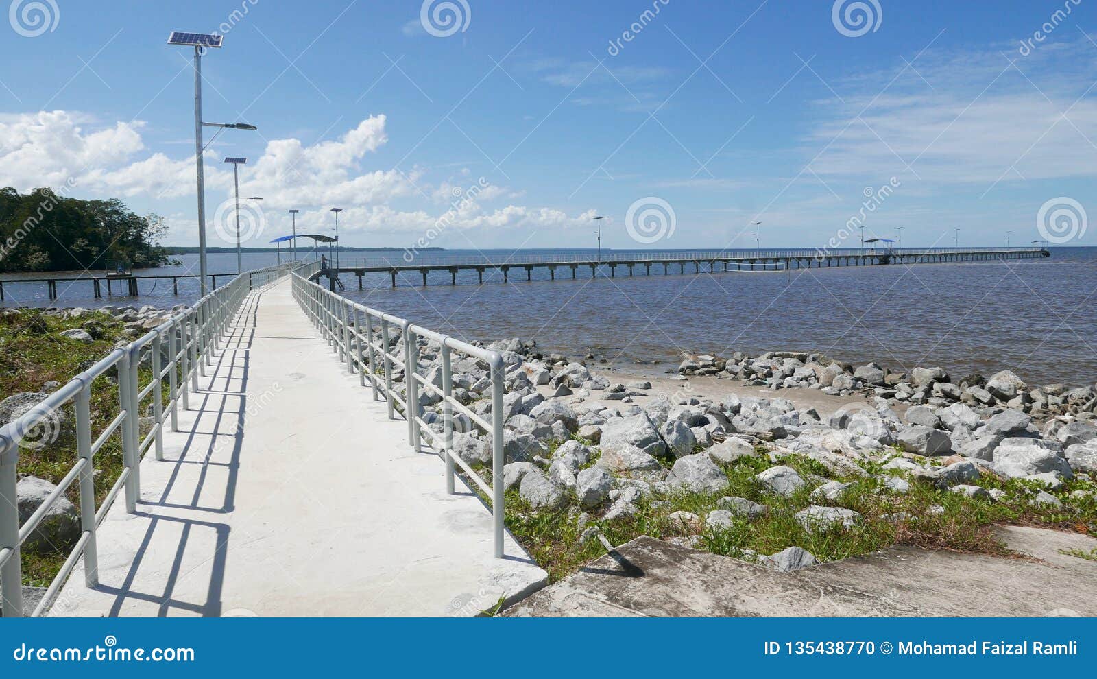 Jetty with LED Street Light with Solar Cell. Stock Photo - Image of ...