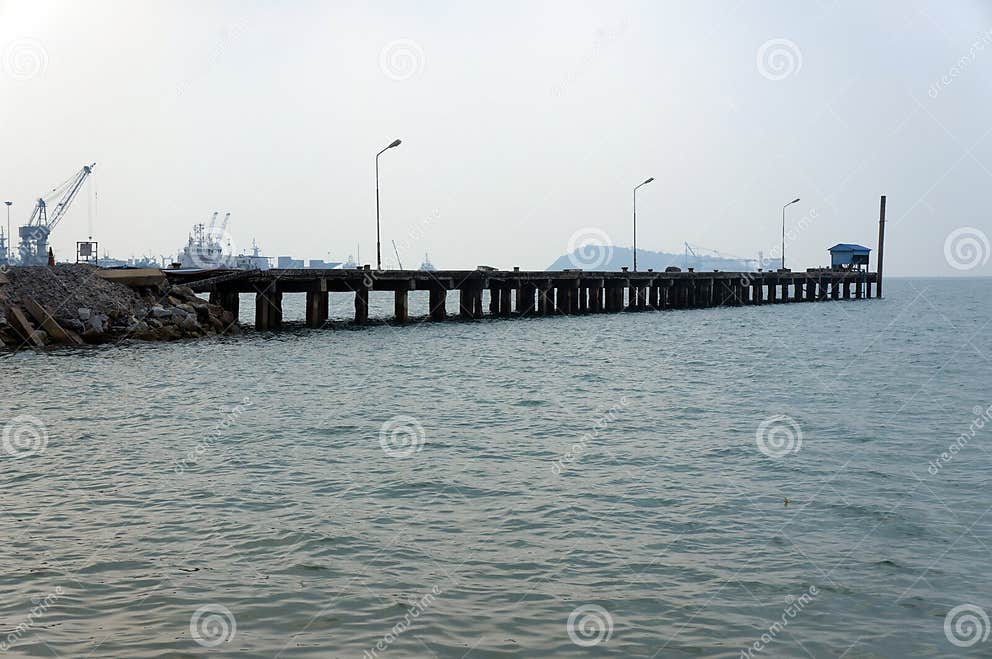 The Jetty for Loading in the Sea on Blue Sky Background with Copy Space ...