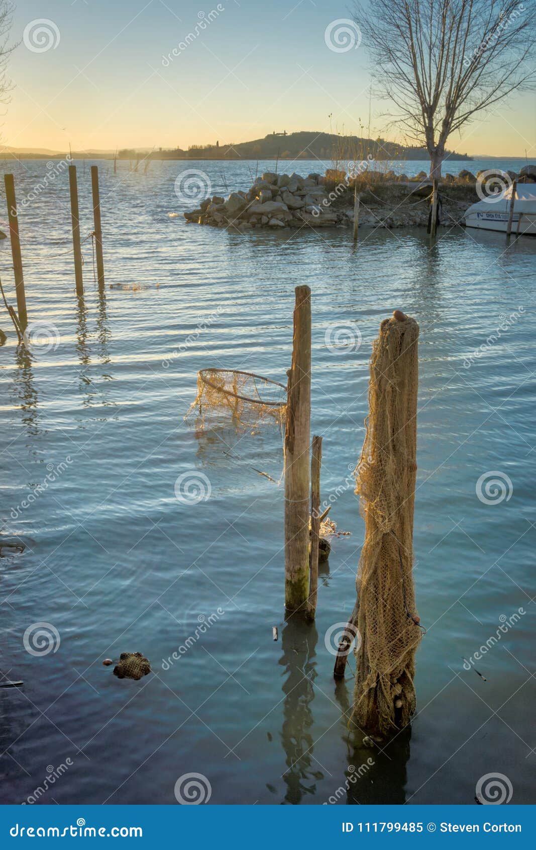 Jetty Posts and Fishing Nets Stock Image - Image of slight, water ...