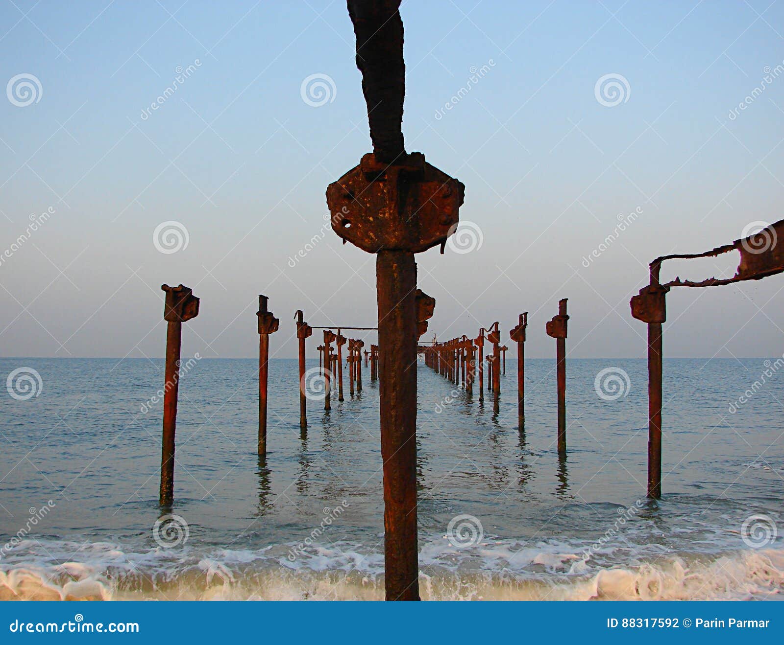Jetty into Sea - Iron Structure with Parallax Phenomenon Stock Photo ...