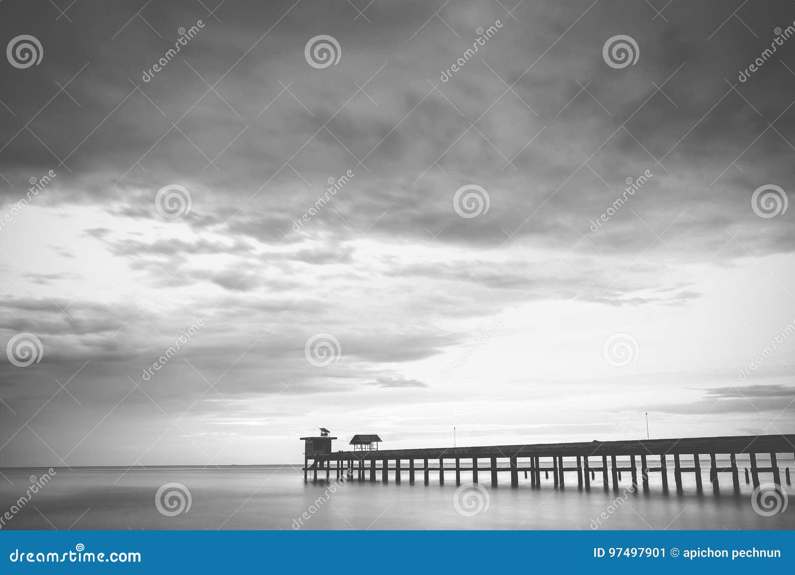Jetty and Sky, Black and White Stock Image - Image of harbor, scene ...