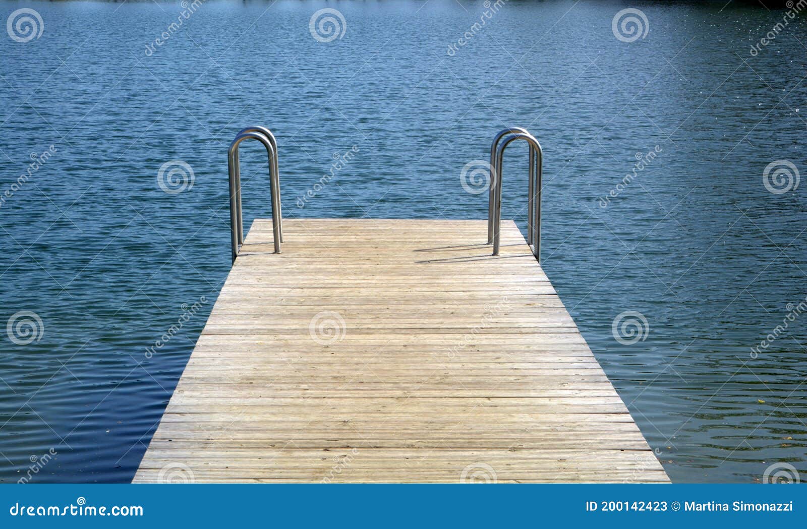 Jetty of Swimming Lake in Focus in Early Summer Stock Image - Image of ...