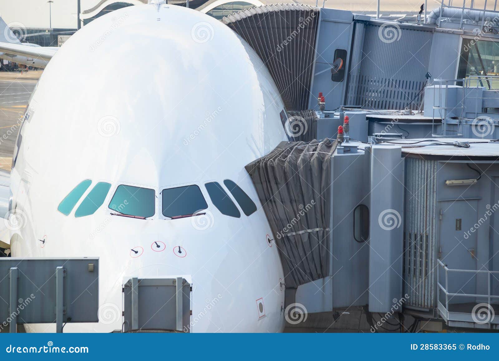 Jetway Bridges and Airplane Waiting Boarding Stock Image - Image of ...